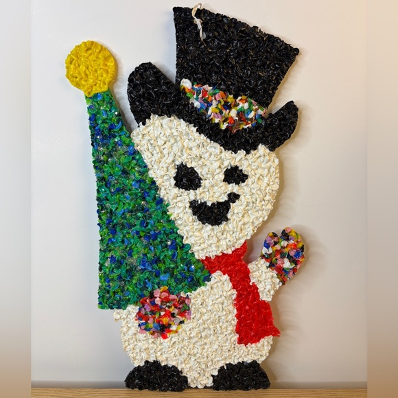 Wall Decor | Vintage 6s70s Melted Plastic Popcorn Snowman Wall Art ...